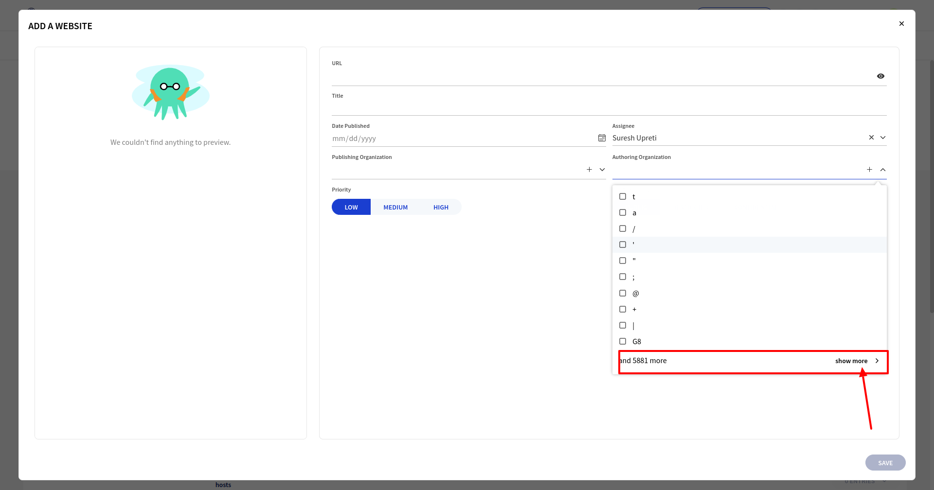 In Publishing Organization Show More Button Is Not Present In The Drop 