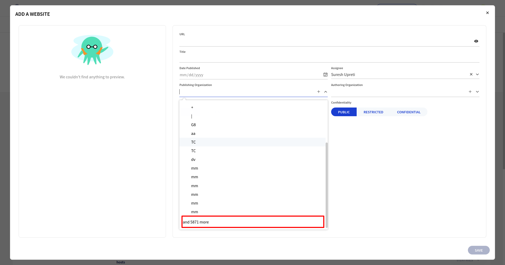 In publishing organization, show more button is not present in the drop-down list but present in ...