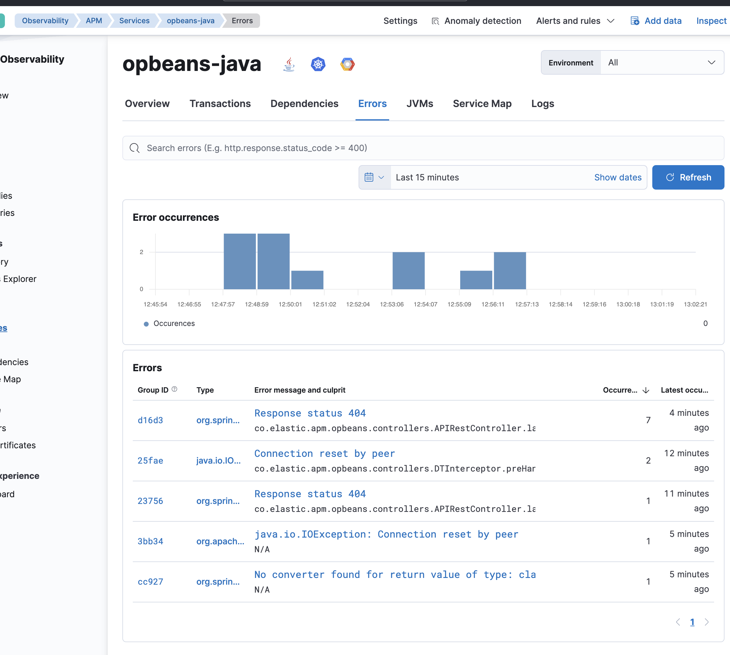 [APM] Errors table is empty on Service Overview · Issue #113612 · elastic/kibana · GitHub