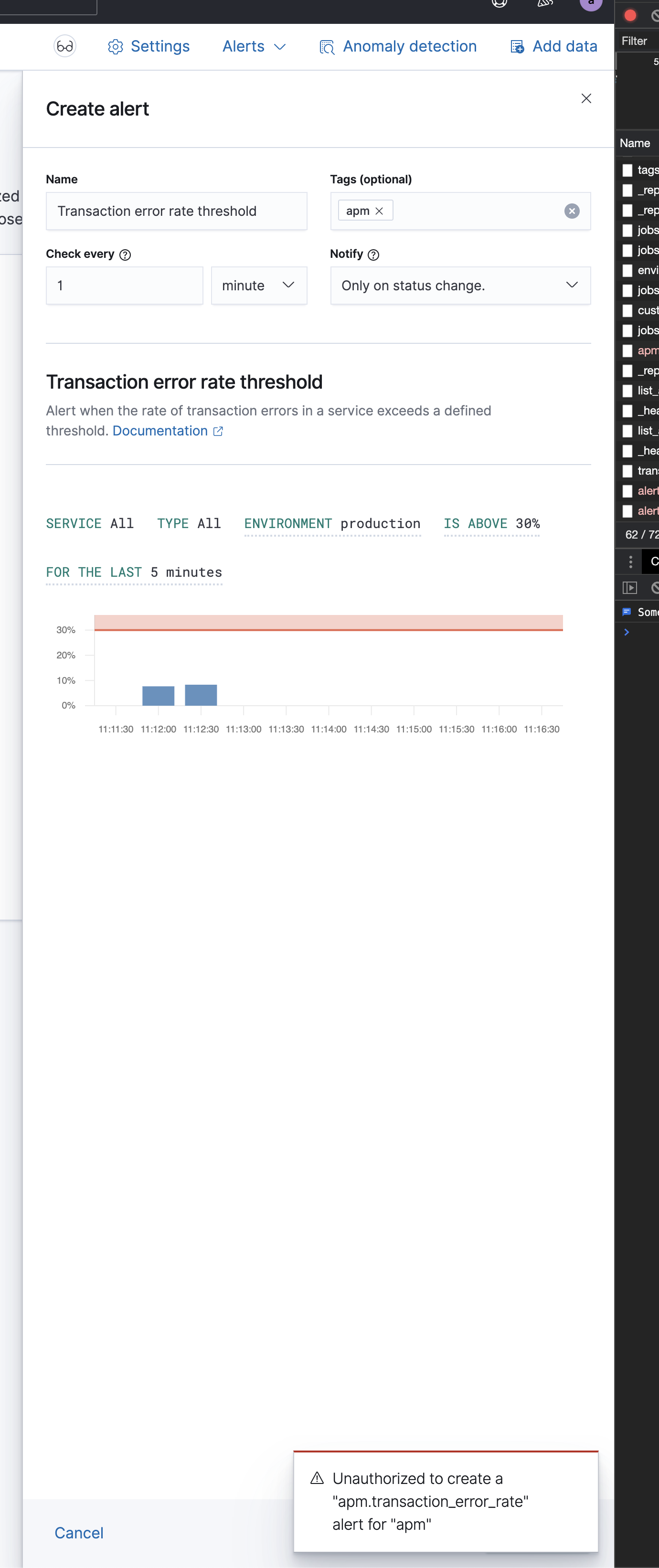 [APM] Disable Alerts option for read only user · Issue #87026 · elastic/kibana · GitHub