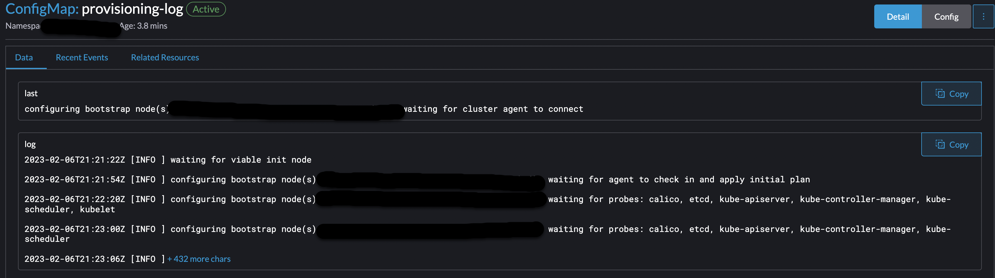 [Backport v2.6] [BUG] Provisioning log config map is empty · Issue #40311 · rancher/rancher · GitHub