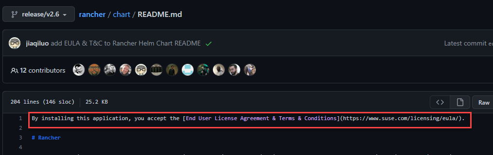 [Backport v2.6] [RFE] Update EULA & T&C in Rancher Helm Chart README · Issue #39238 · rancher ...