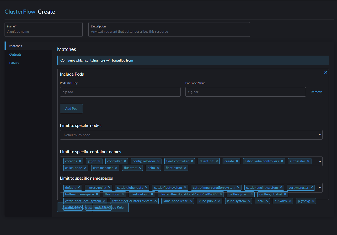 Logging Clusterflow Missing Namespaces Field In Match Config · Issue 6687 · Rancherdashboard