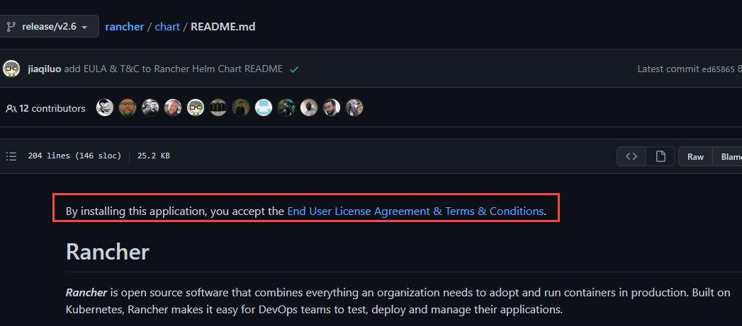 [Backport v2.6] [RFE] Update EULA & T&C in Rancher Helm Chart README · Issue #39238 · rancher ...