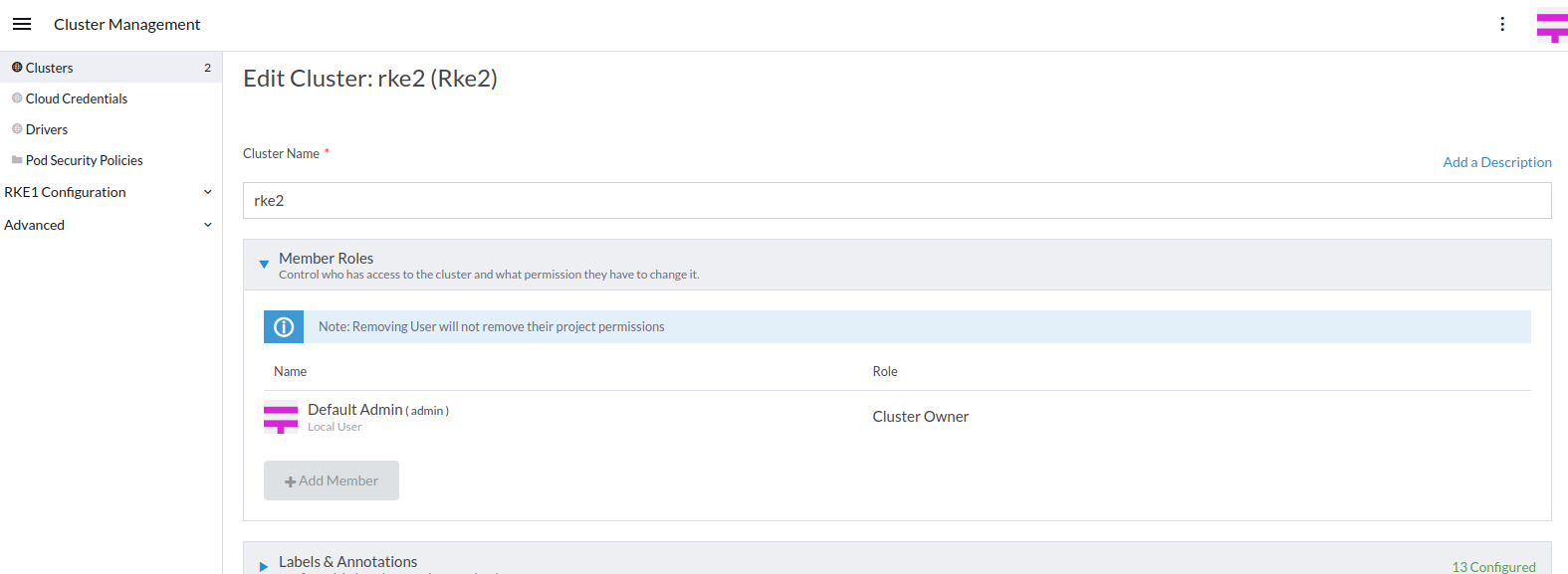 Unable to remove Cluster Members in the Edit Config form for an imported RKE2 cluster · Issue ...